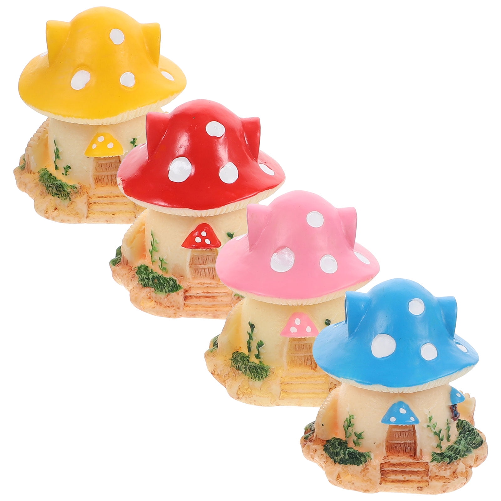 4 Pcs Mushroom Miniature Figurines Decoration Resin Stuff Models Cake ...