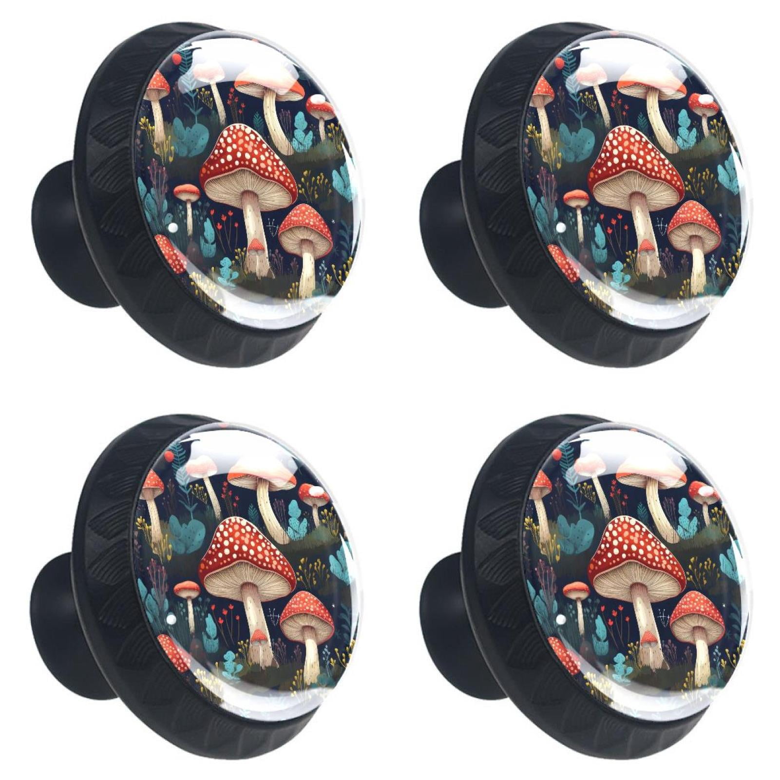 4 Pcs Mushroom Print Cabinet Knobs 30mm Round Crystal Glass Drawer ...