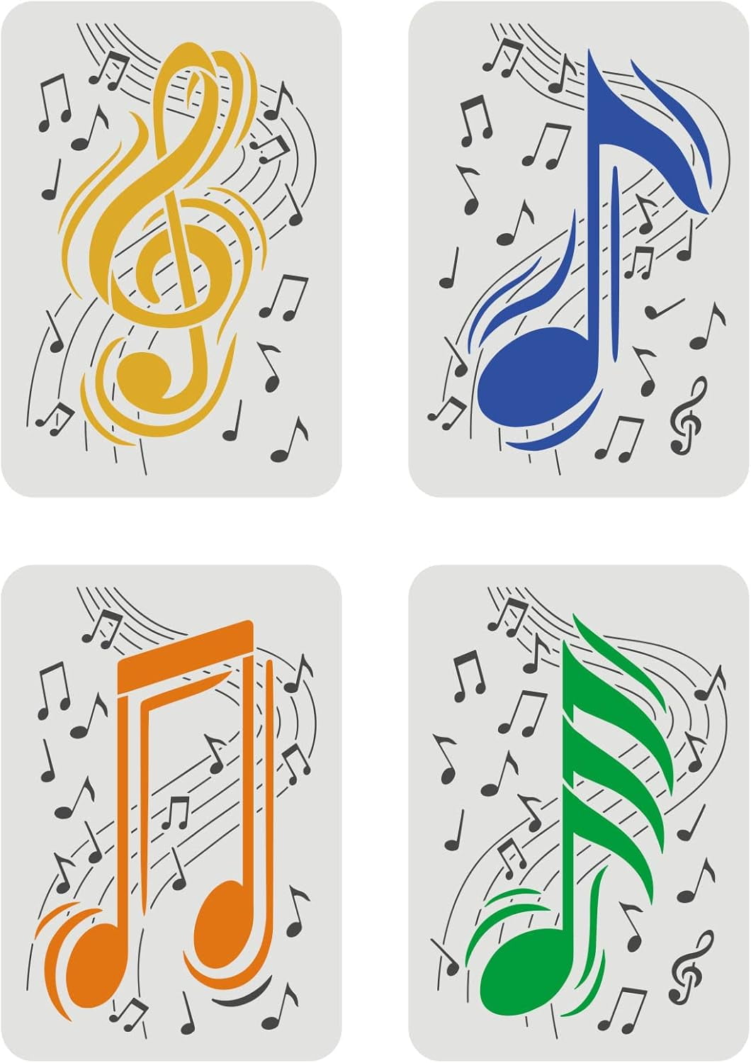 4 Pcs Music Notes Stencil Set 11.7x8.3inch 4 Style Reusable Musical ...