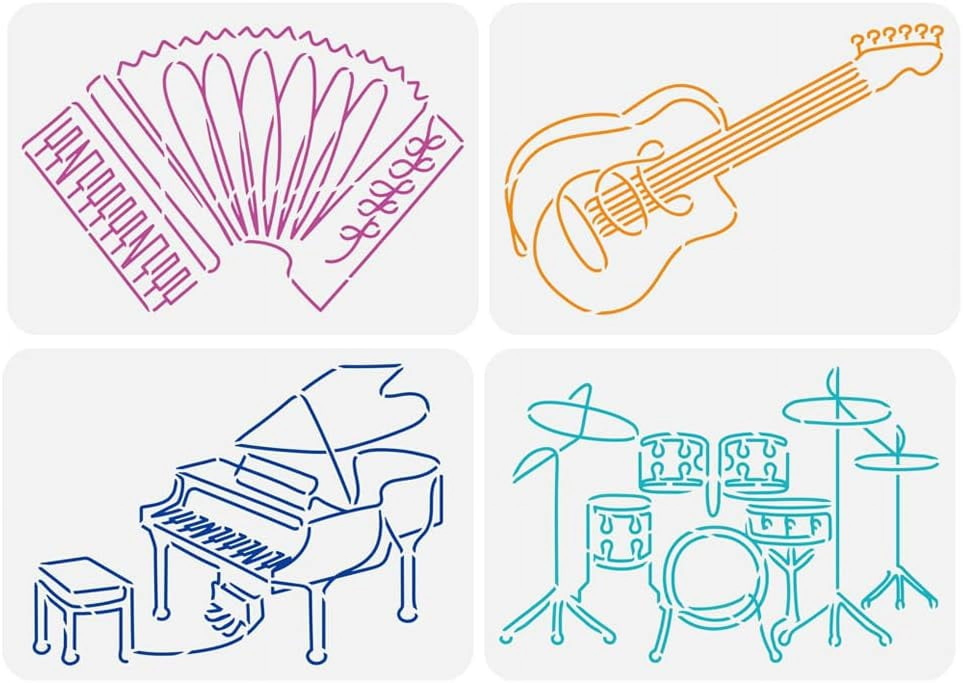 4 Pcs Music Painting Stencil 8.3x11.7inch Reusable Piano Guitar ...
