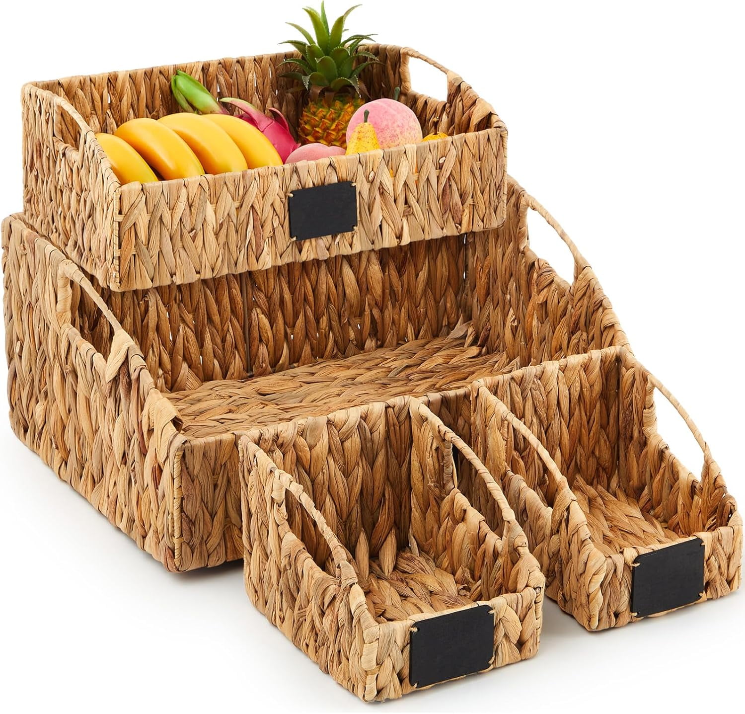 4 Pcs Natural Water Hyacinth Storage Baskets Set Stackable Handwoven ...