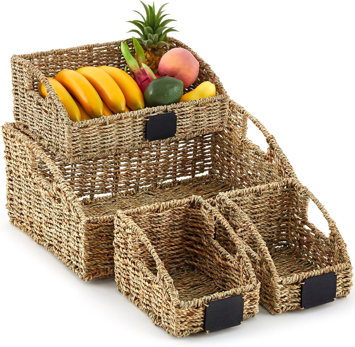 4 Pcs Natural Water Hyacinth Storage Baskets Set Stackable Handwoven ...