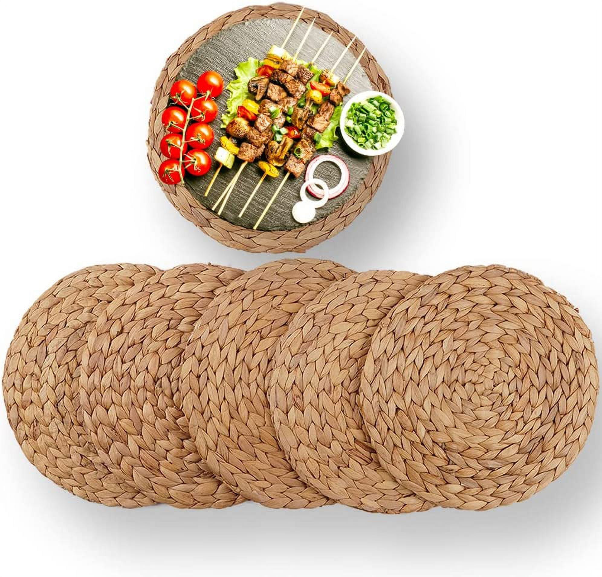 4 Pcs Natural Water Hyacinth Weave Placemat Round Braided Rattan ...