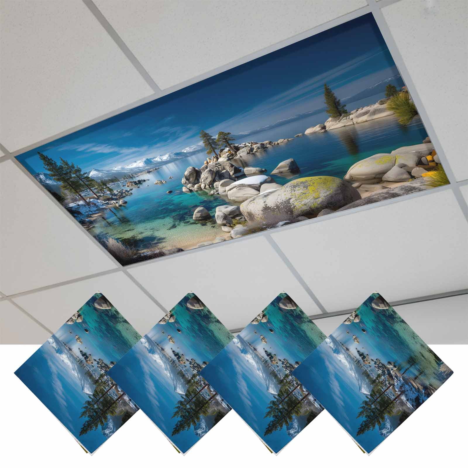 4 Pcs Nature Landscape Fluorescent Light Covers Lake Stone Forest Sky ...