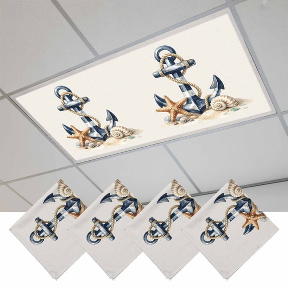 4 Pcs Nautical Anchor Fluorescent Light Covers Starfish Conch Sand ...