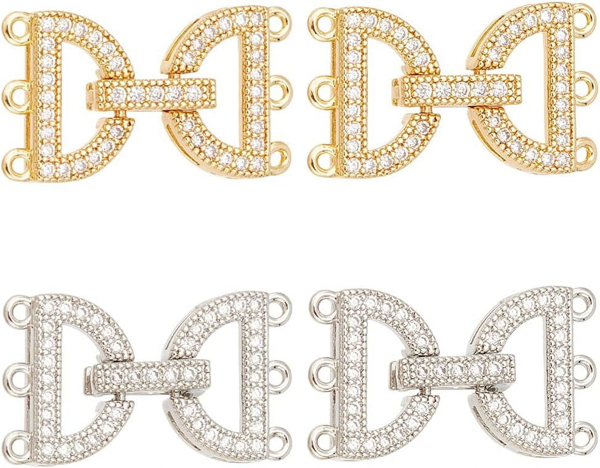 4 Pcs Necklace Enhancer Clasps 2 Colors Brass Clear Cubic Zirconia Fold ...