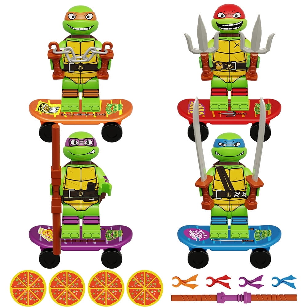 4 Pcs Ninja Turtles Minifigures with Skateboard Building Blocks Toys ...