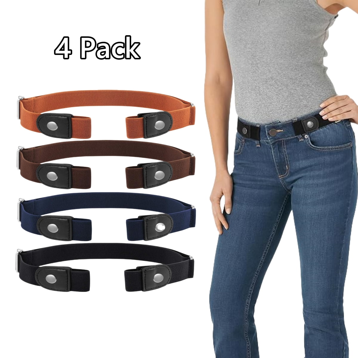 4 Pcs No Buckle Belt Women Elastic Stretch, Buckless Belts Comfortable ...