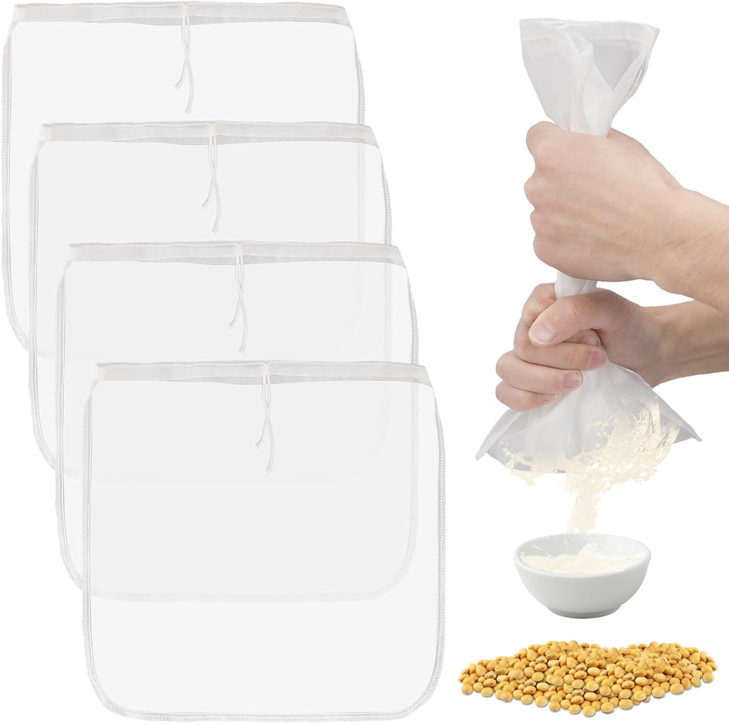 4 Pcs Nut Bag Strainer Reusable Nut Milk Bags Nut Bag Strainer Cheese ...