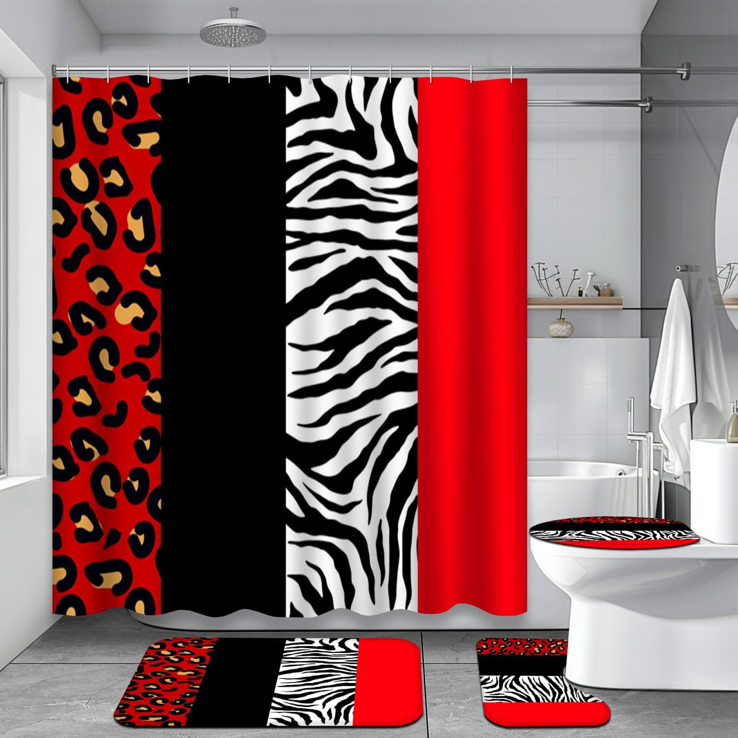 4 Pcs Ocean Bathroom Shower Curtain Sets with Rugs, Tropical Fish Coral ...