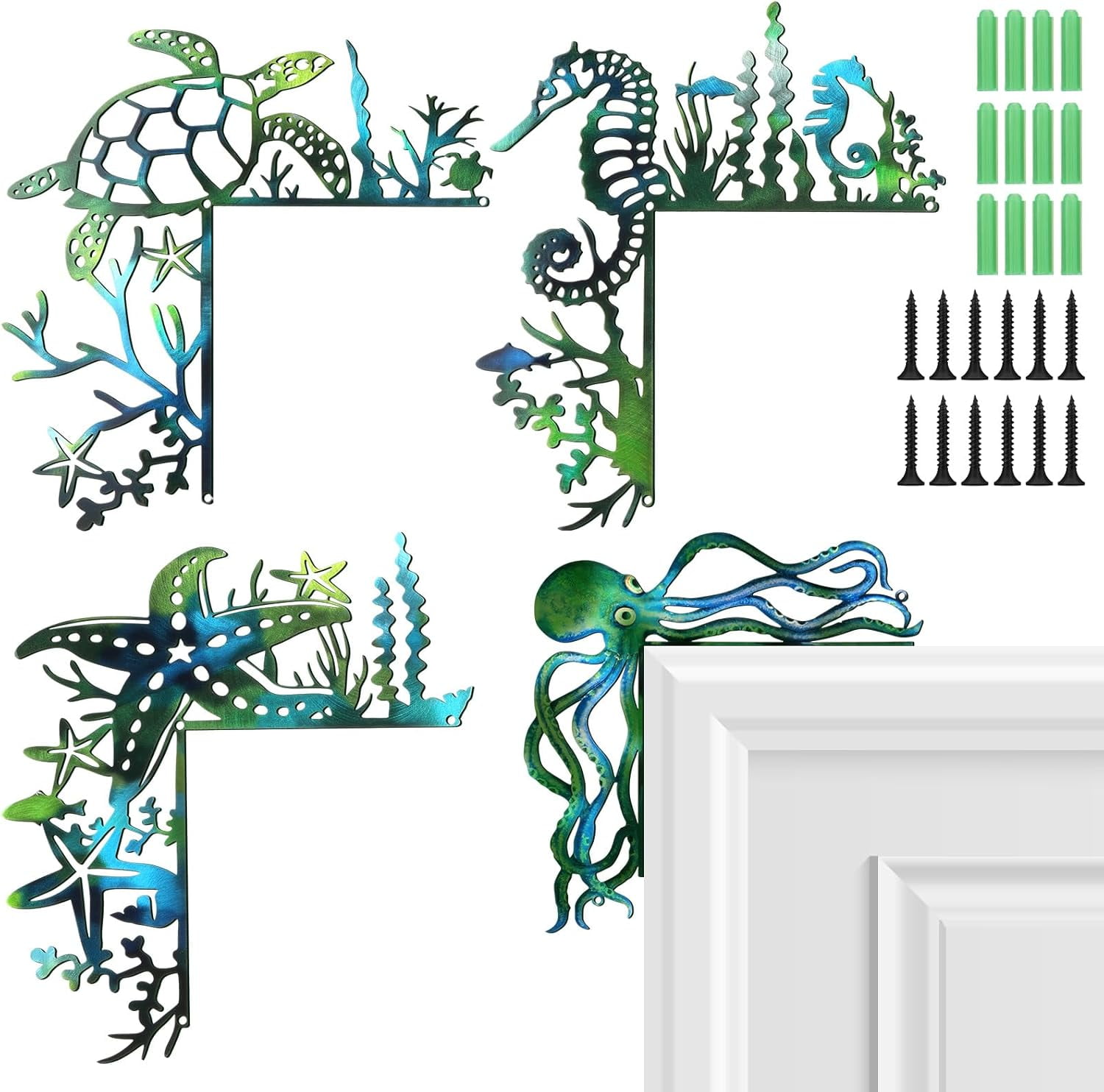 4 Pcs Ocean Door Frame Decoration Set Metal Octopus, Sea Turtle ...