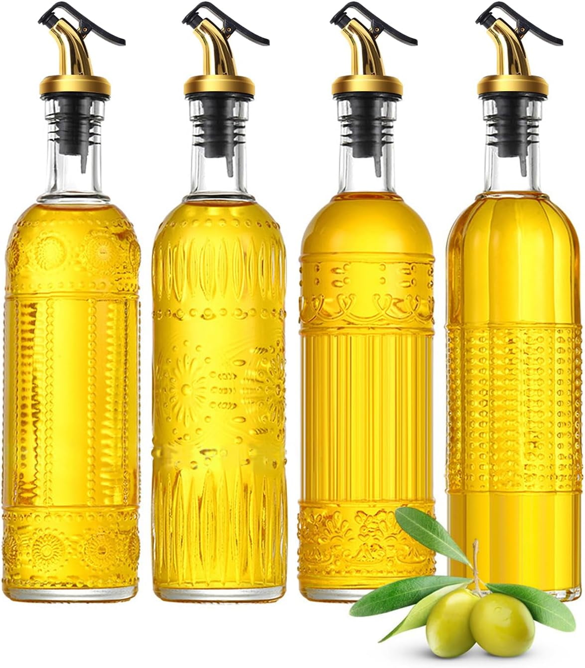 4 Pcs Olive Oil Dispenser Bottle for Kitchen,17oz Clear Glass Oil and ...