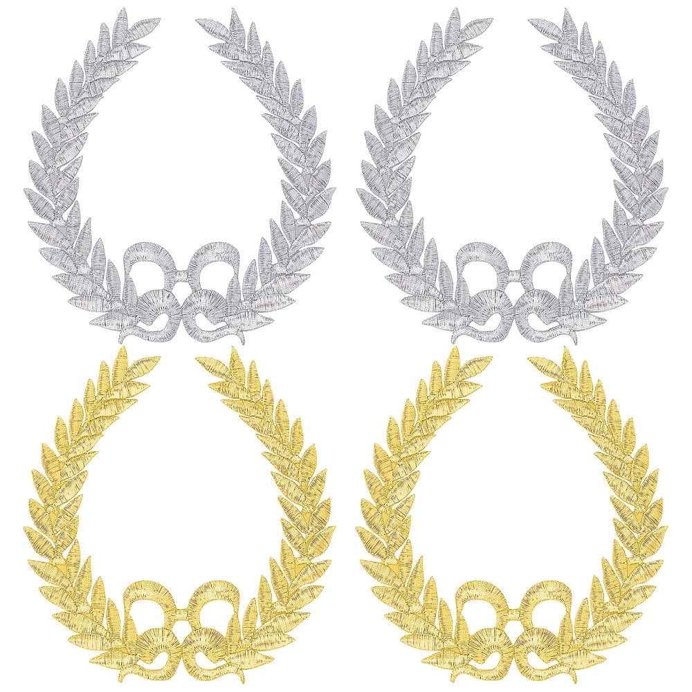 4 Pcs Olive Wreath Embroidery Applique Golden Sliver Iron On Wreath ...