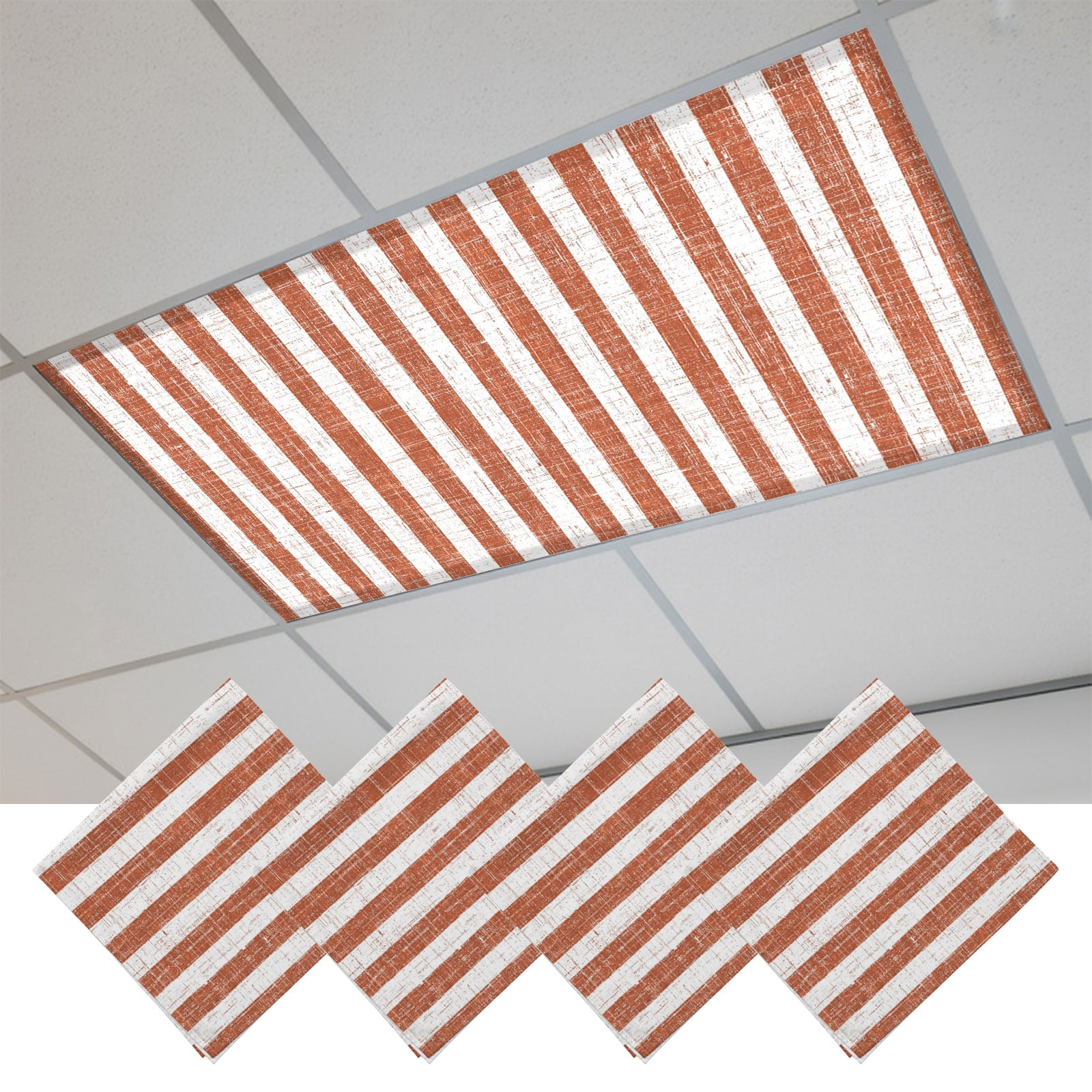 4 Pcs Orange Stripes Fluorescent Light Covers Modern Abstract Linens ...