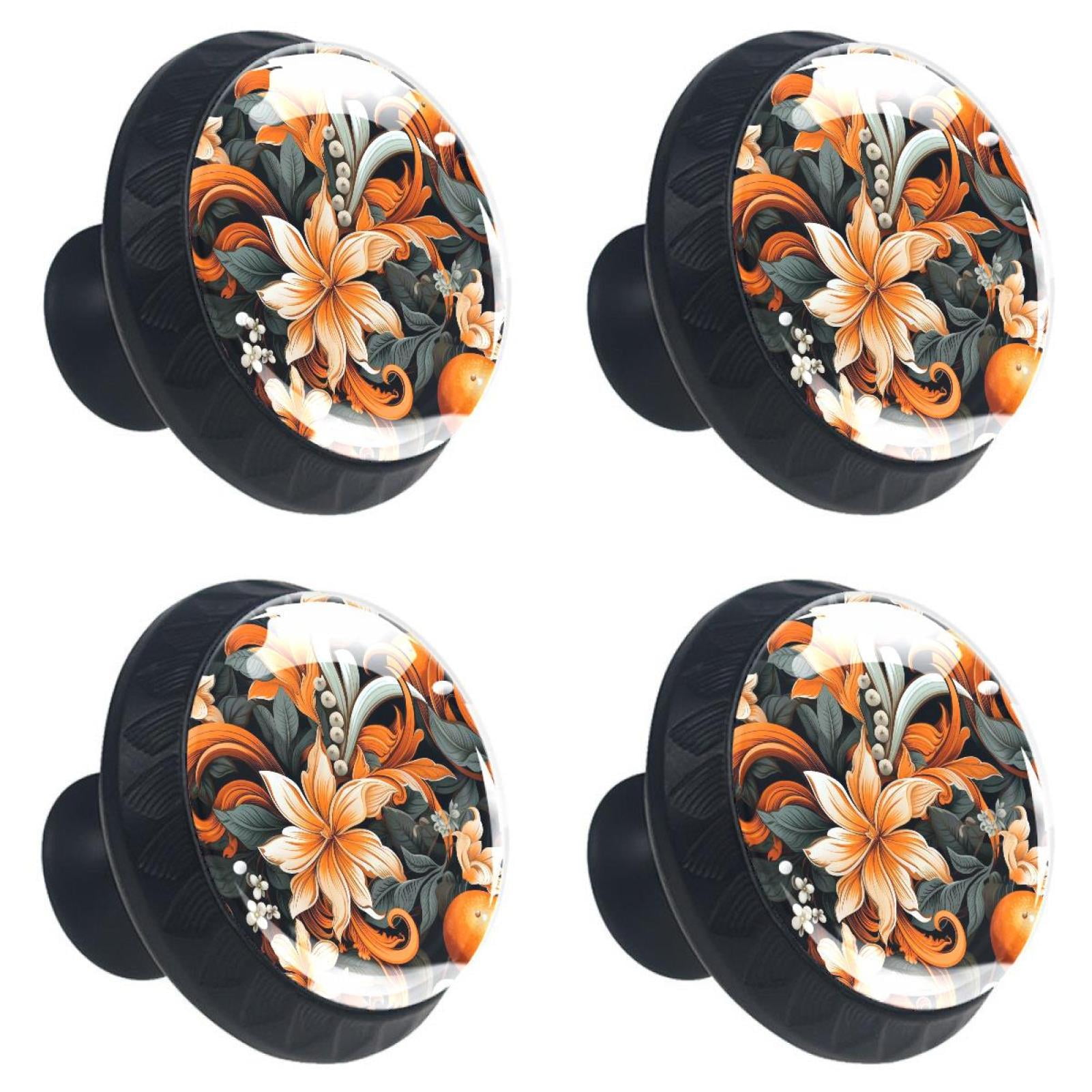4 Pcs Oranges Fruit Print Cabinet Knobs 30mm Round Crystal Glass Drawer ...