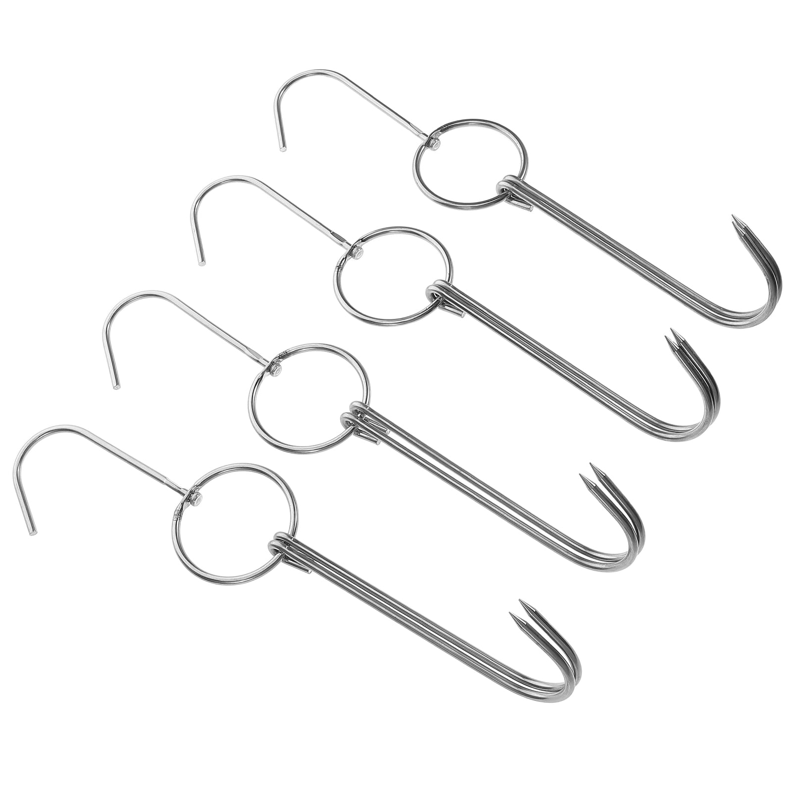 Stainless Steel Double Meat Hooks for BBQ 4pcs Silver Durable Roasting ...