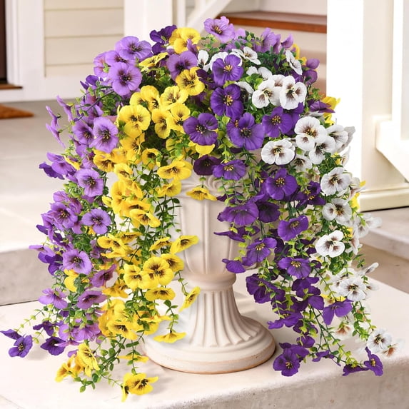 4 Pcs Outdoor Faux Hanging Pansy Flowers, UV Resistant Artificial Silk ...
