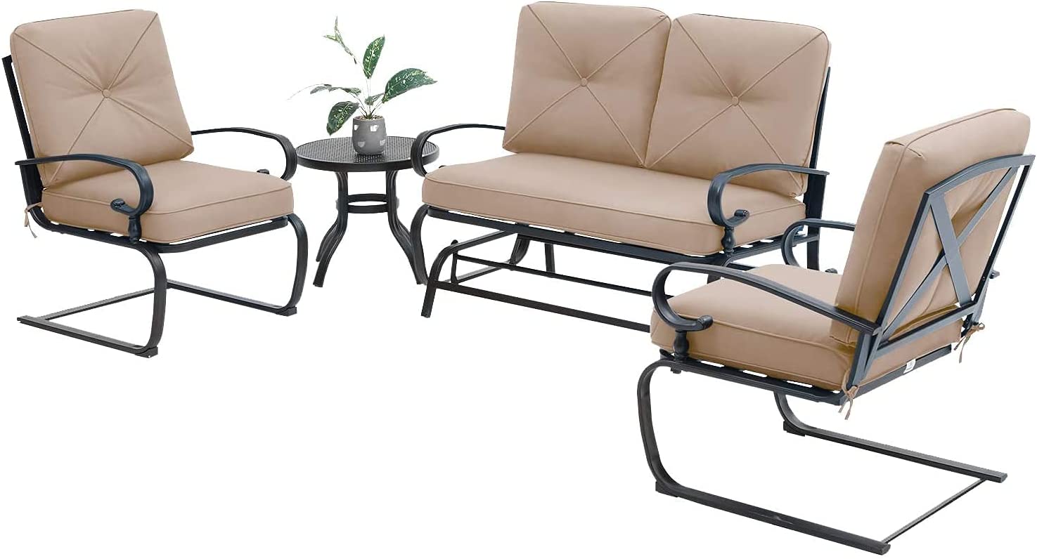 4 Pcs Outdoor Wrought Iron Furniture Patio Conversation Set with Glider ...