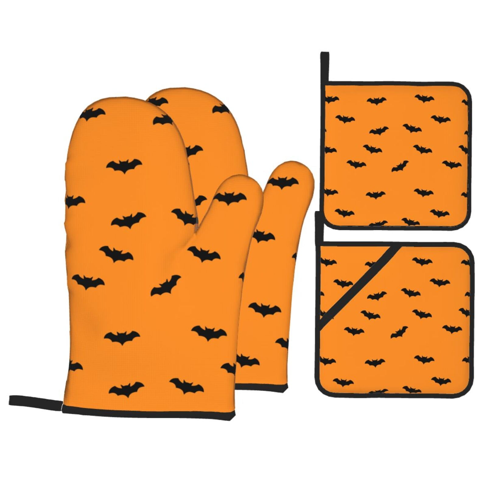 4 Pcs Oven Mitts and Pot Holders Set halloween bat background High Heat ...