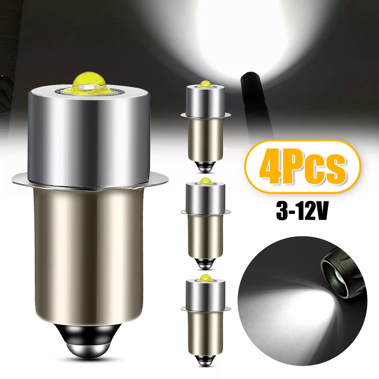 4 Pcs P13.5S Mini LED Flashlight Bulbs Upgrade Light D/C Cell White ...