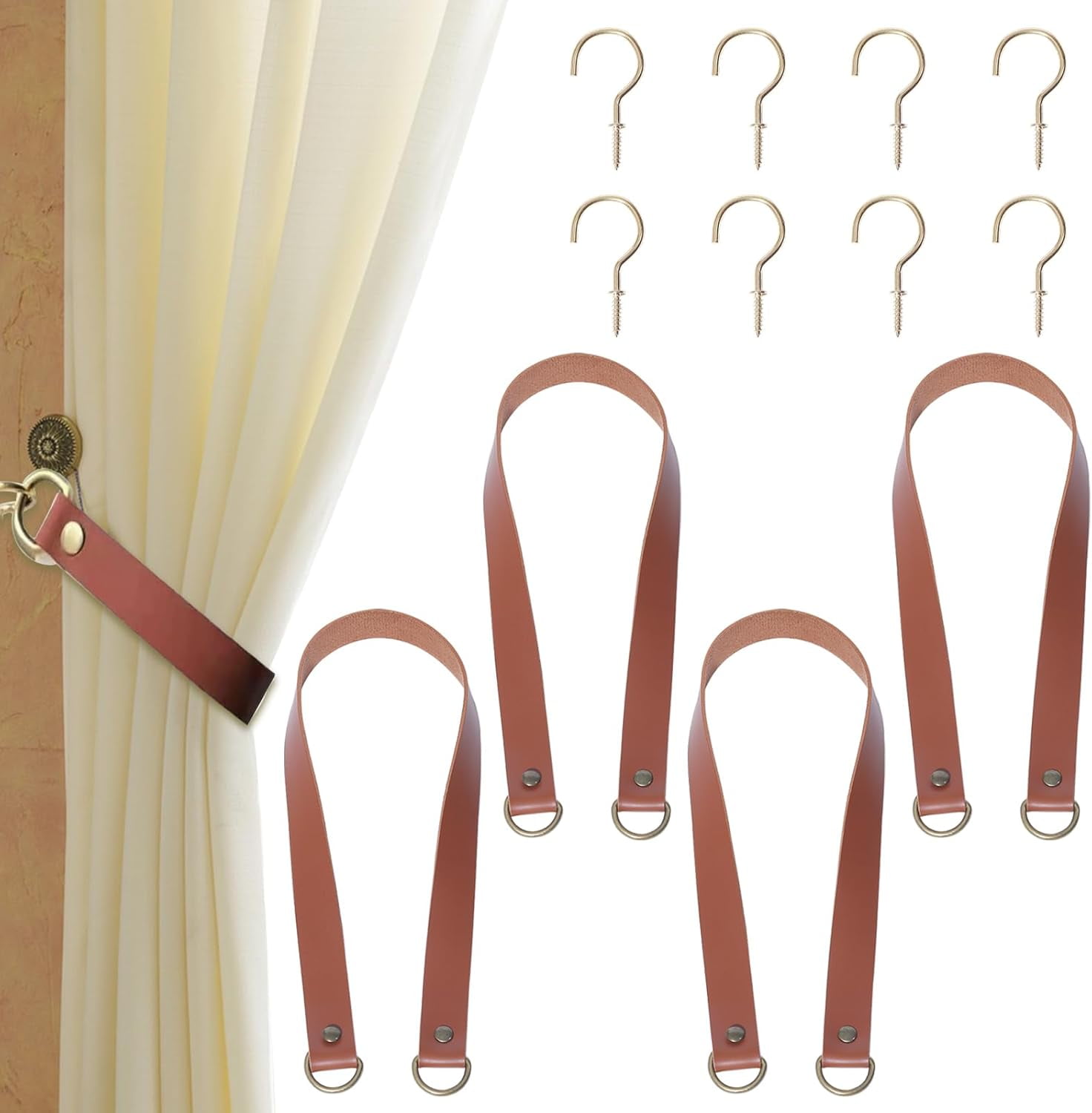 4 Pcs PU Leather Curtain Straps Leather Curtain Buckle Window Curtain ...