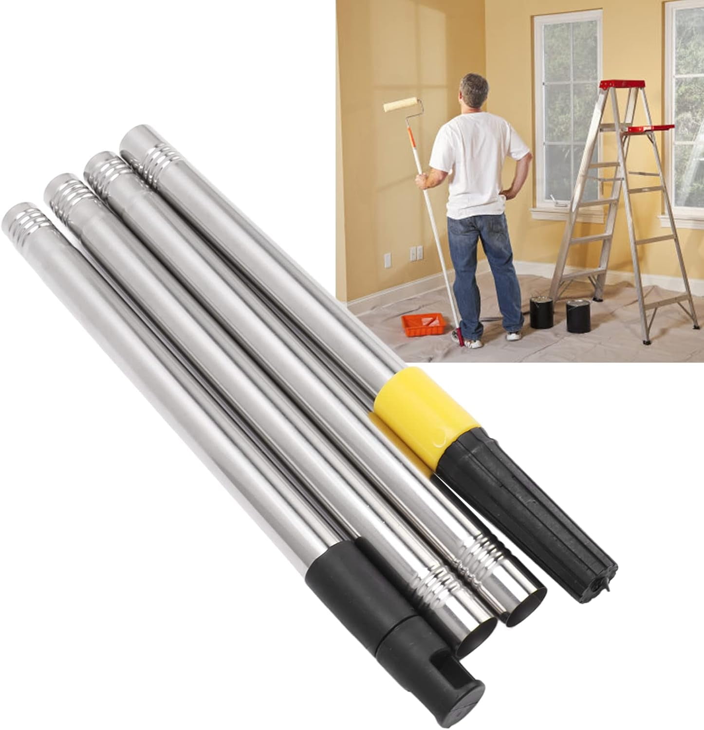 4 Pcs Paint Roller Extension Pole, Stainless Paint Roller Extension ...
