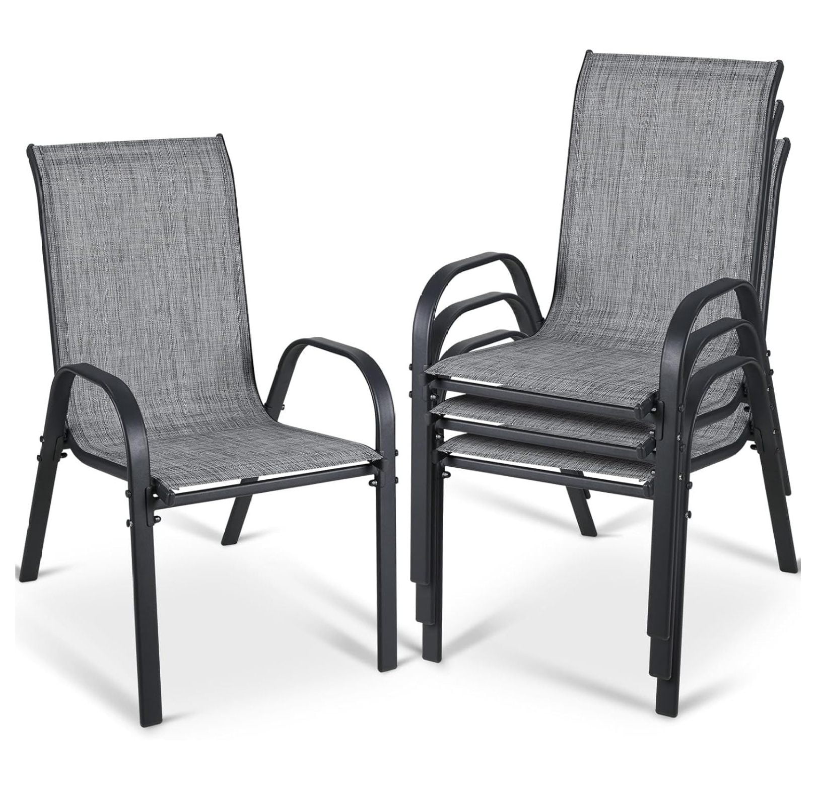 4 Pcs Patio Dining Chairs, Stackable All Weather Teslin Chair, Heavy ...