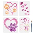 4 Pcs Paw Prints Stencils with a Brush 4 Styles Love Paw Prints Pattern ...
