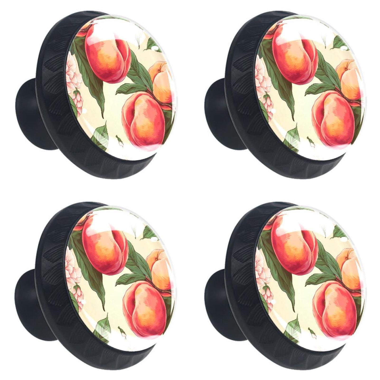 4 Pcs Peach Fruit on Flowering Branch Print Cabinet Knobs 30mm Round ...