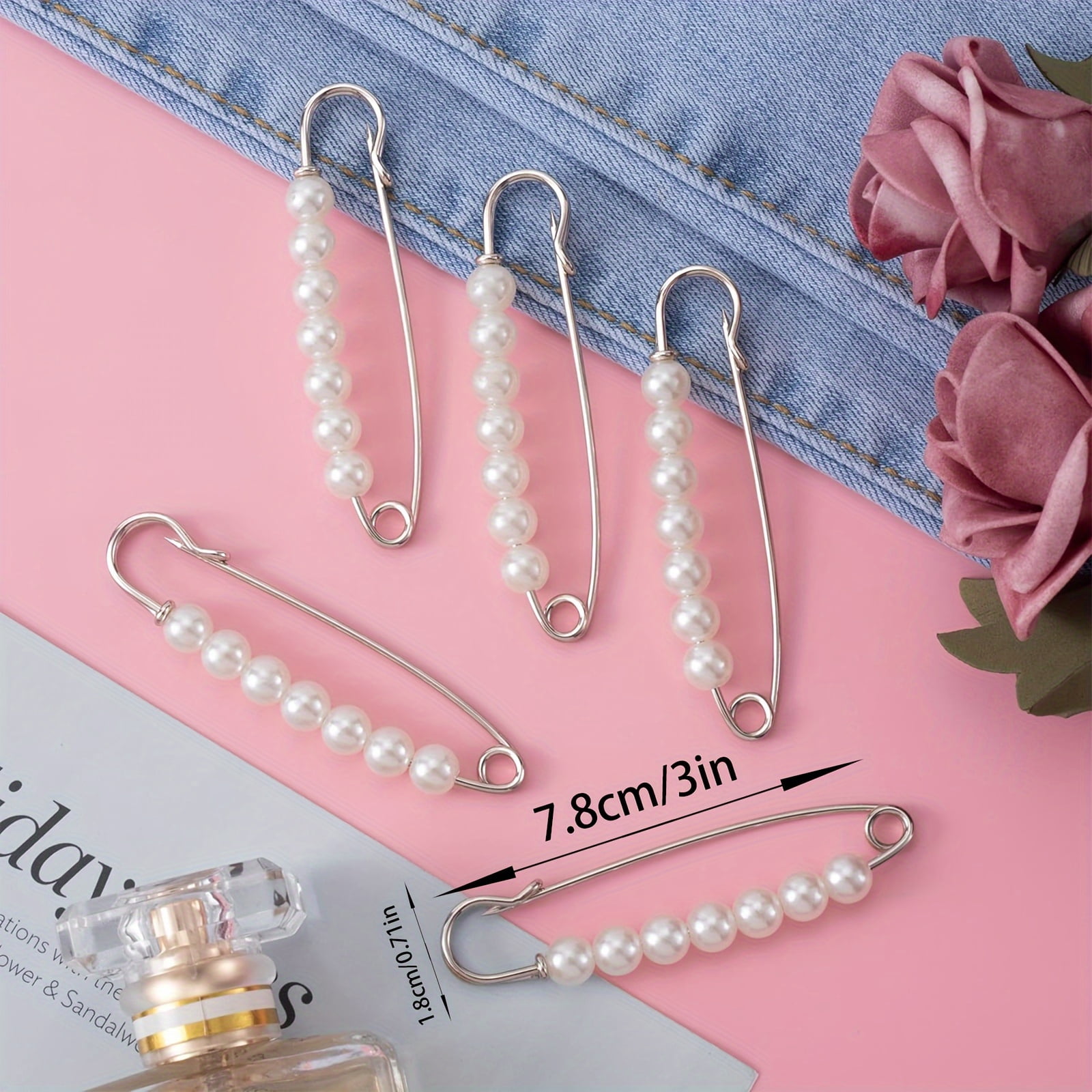 4 Pcs Pearl Brooch Safety Pins Set | Waist Extenders for Pants ...
