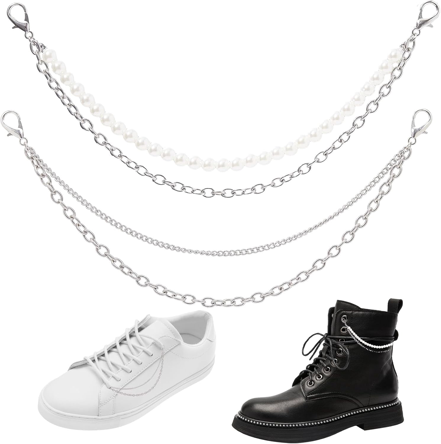 4 Pcs Pearl Shoelace Charms Shoe Decoration Chain Charm Lace Locking ...