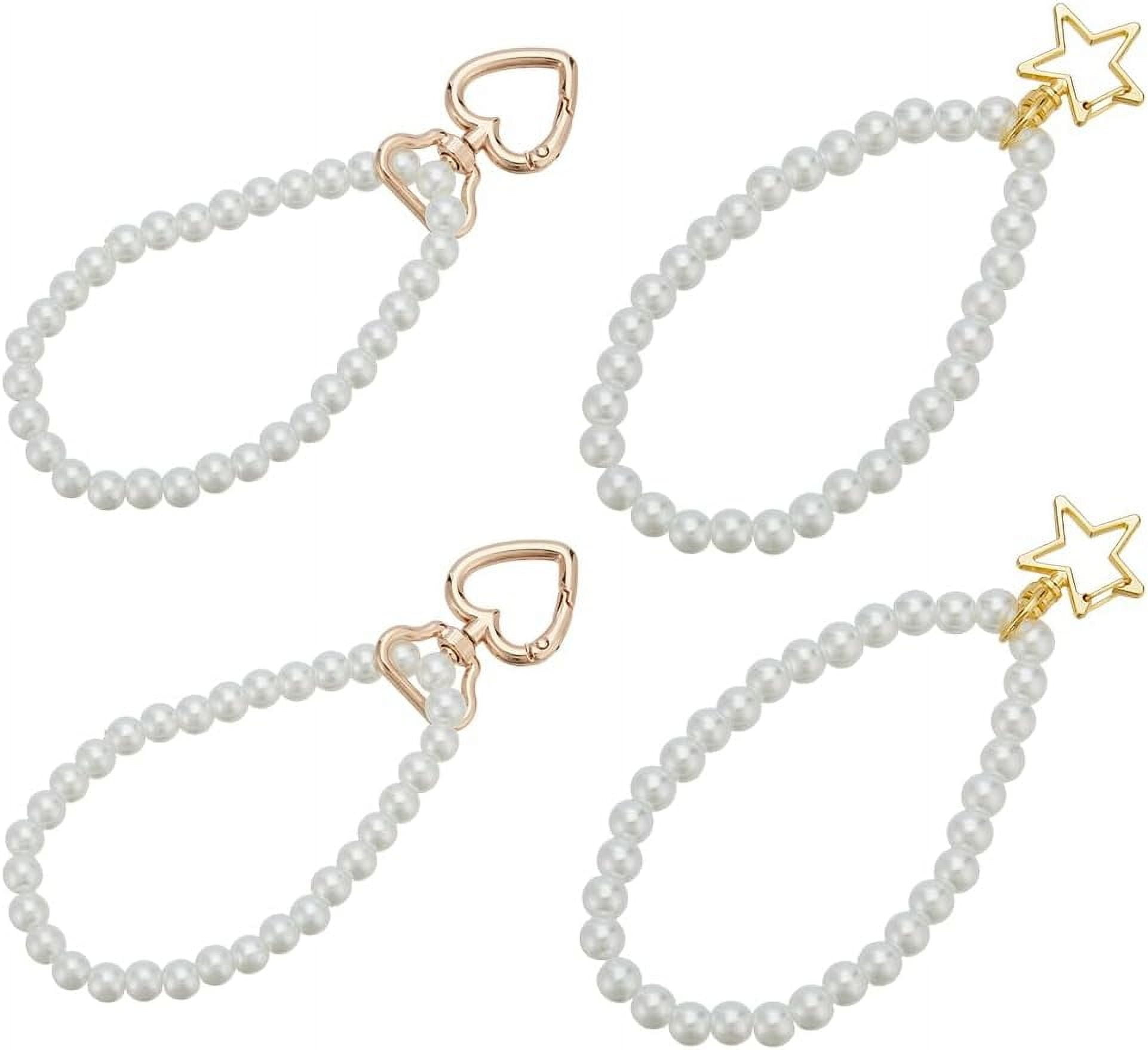 4 Pcs Pearl Wristlet Keychain 2 Styles Beaded Hand Chain Link Key ...