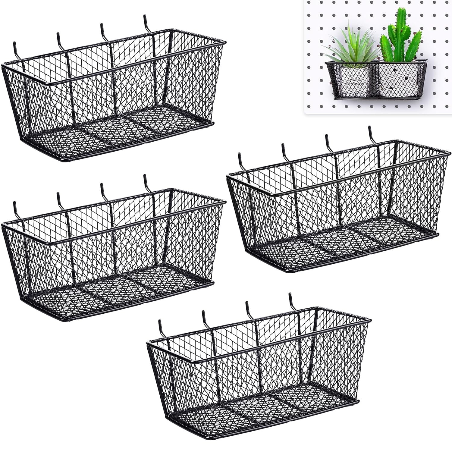4 Pcs Pegboard Baskets Metal Wire Shelf Baskets Peg Board Organizer ...