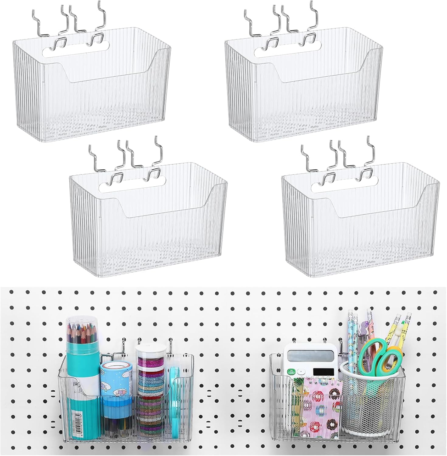 4 Pcs Pegboard Bins Plastic Bins Set 7.9 x 3.3 x 4.7'' Pegboard ...