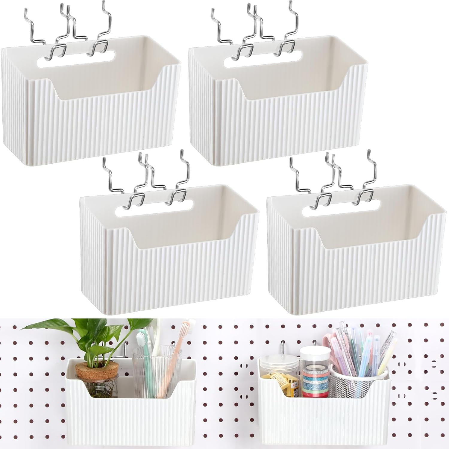 4 Pcs Pegboard Bins Plastic Bins Set 7.9 x 3.3 x 4.7'' Pegboard ...