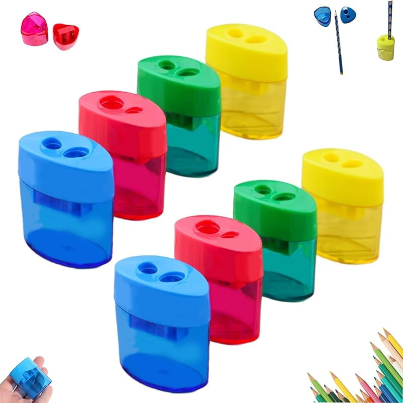 4 Pcs Pencil Sharpeners with Lid, Dual Holes Compact Colored Handheld ...