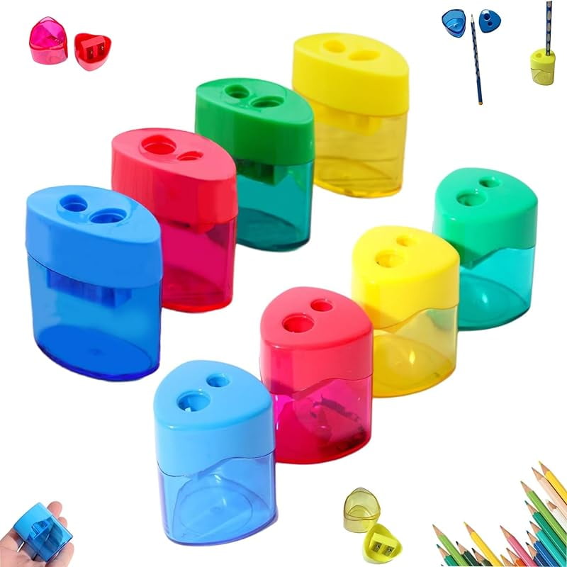 4 Pcs Pencil Sharpeners with Lid, Dual Holes Compact Colored Handheld ...