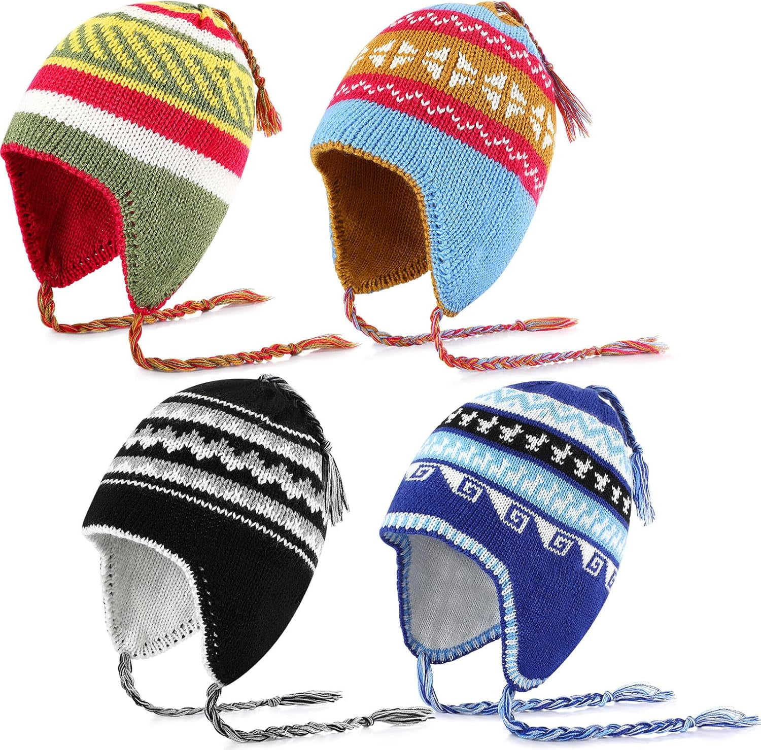 4 Pcs Peruvian Hat Women Peruvian Beanie Knit Wool Hat with Ear Flaps ...