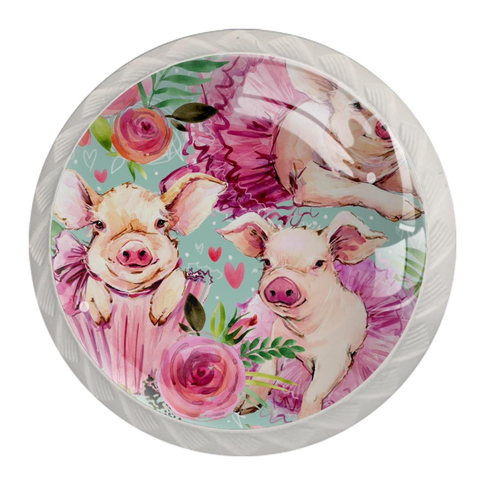 4 Pcs Pig Floral Print Knobs for Kitchen Cabinet Cupboard Dresser ...