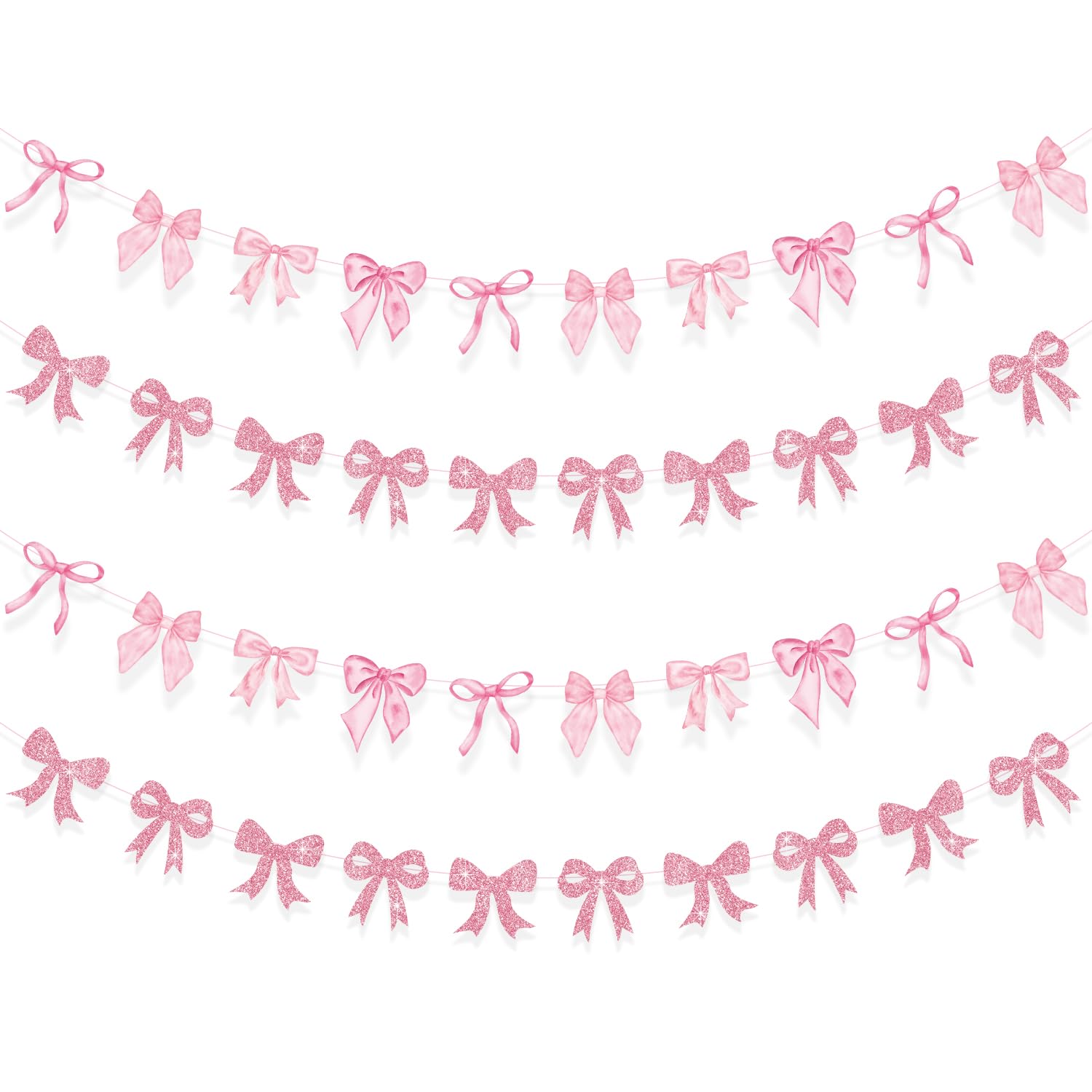 4 Pcs Pink Bow SSF20 Party Decorations Banner, NO-DIY Coquette Birthday ...