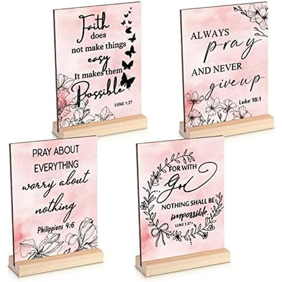 4 Pcs Pink Inspirational Desk Decor Christian Gifts for Women ...