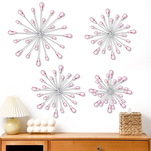 4 Pcs Pink Metal Wall Art Bling Home Decor Rhinestone Teardrop Wall ...