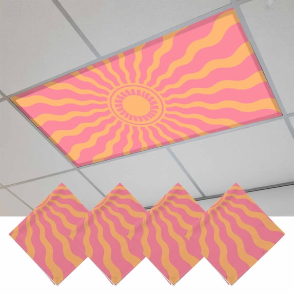 4 Pcs Pink Yellow Radiant Sun Fluorescent Light Covers Abstract Wavy ...