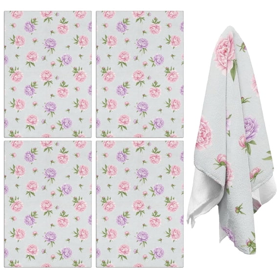 4 Pcs Pioneer Flower Floral Print Pattern Funny Kitchen Towels ...