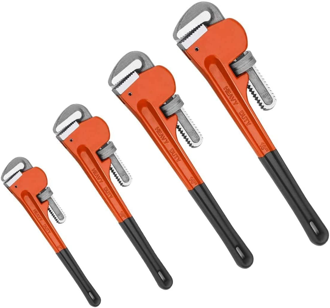 4 Pcs Pipe Wrench Set, Heat Treated Plumbing Wrench With Soft Grip ...
