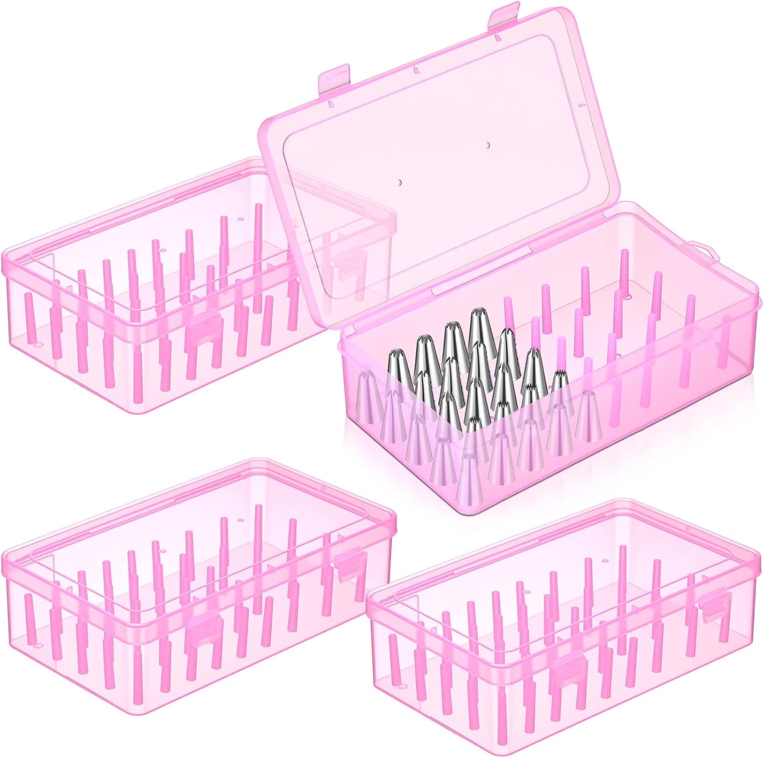 4 Pcs Piping Tip Box with Fixed Pins 168 Piping Tip Organizer Baking ...