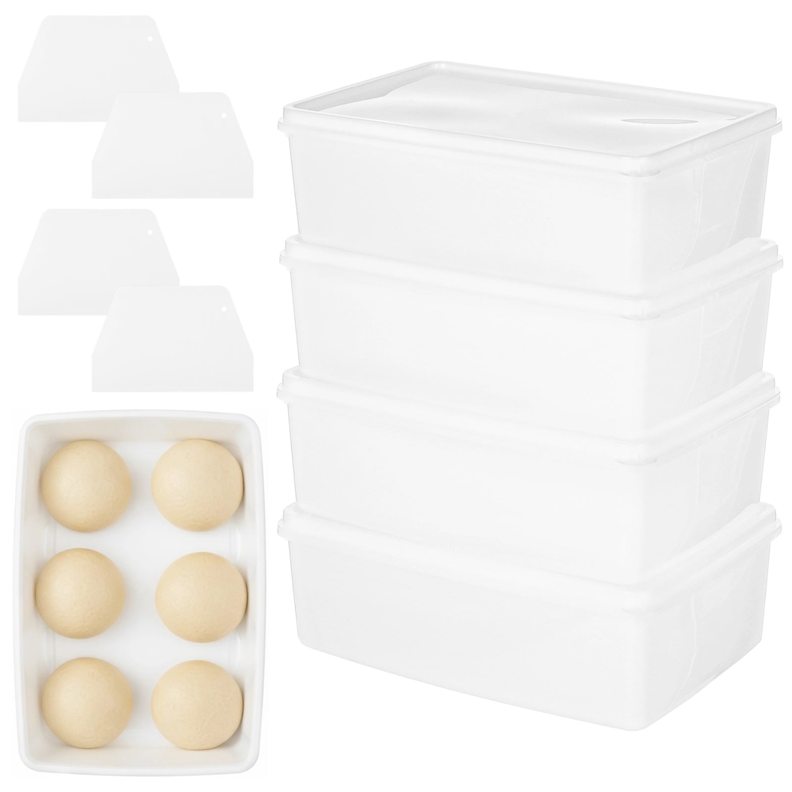 4 Pcs Pizza Dough Proofing Box Set, 4.5 L White Food Storage Containers ...