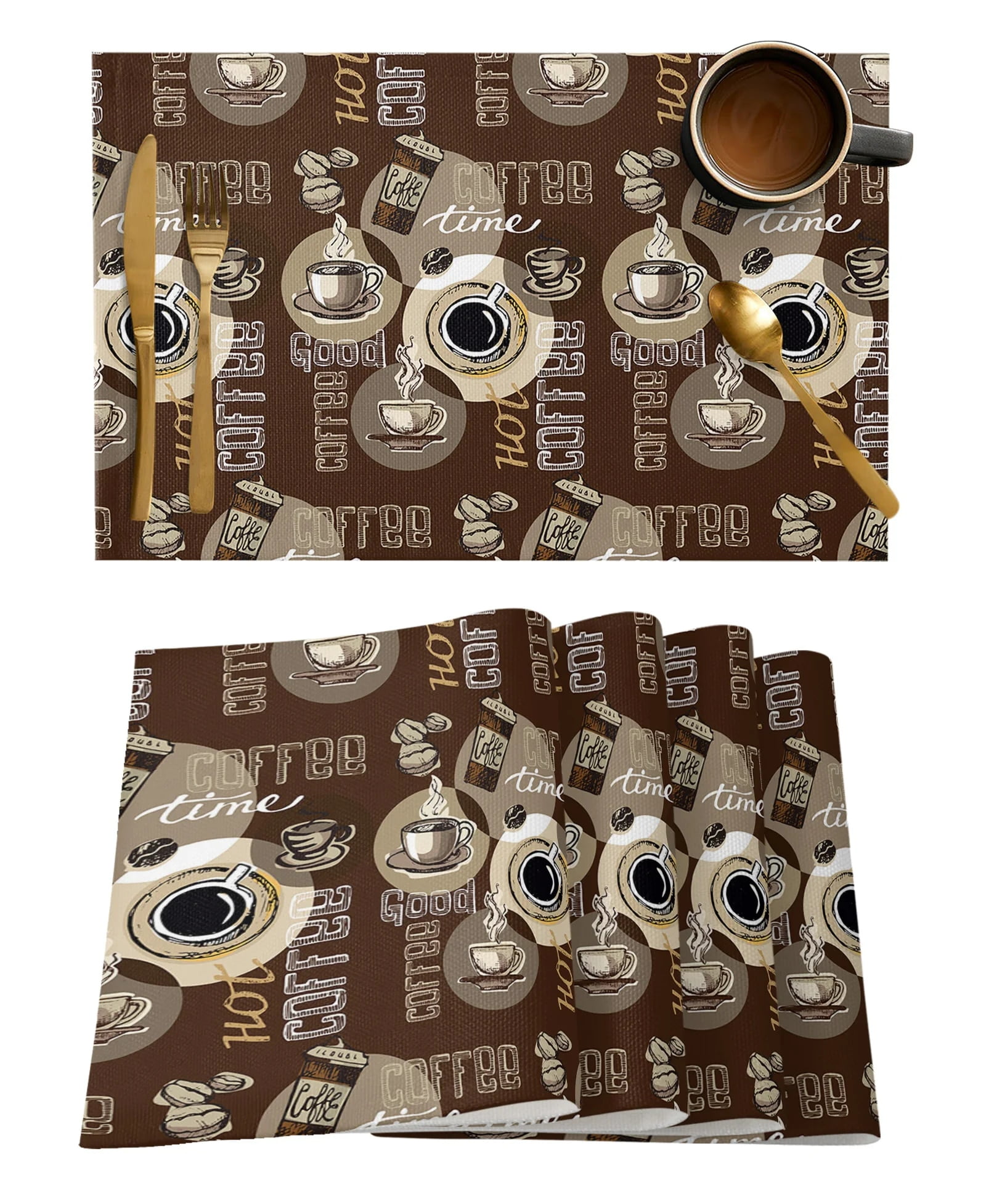 4 Pcs Placemat Coffee Coffee Beans Coffee Cup Kitch Placemat Home ...
