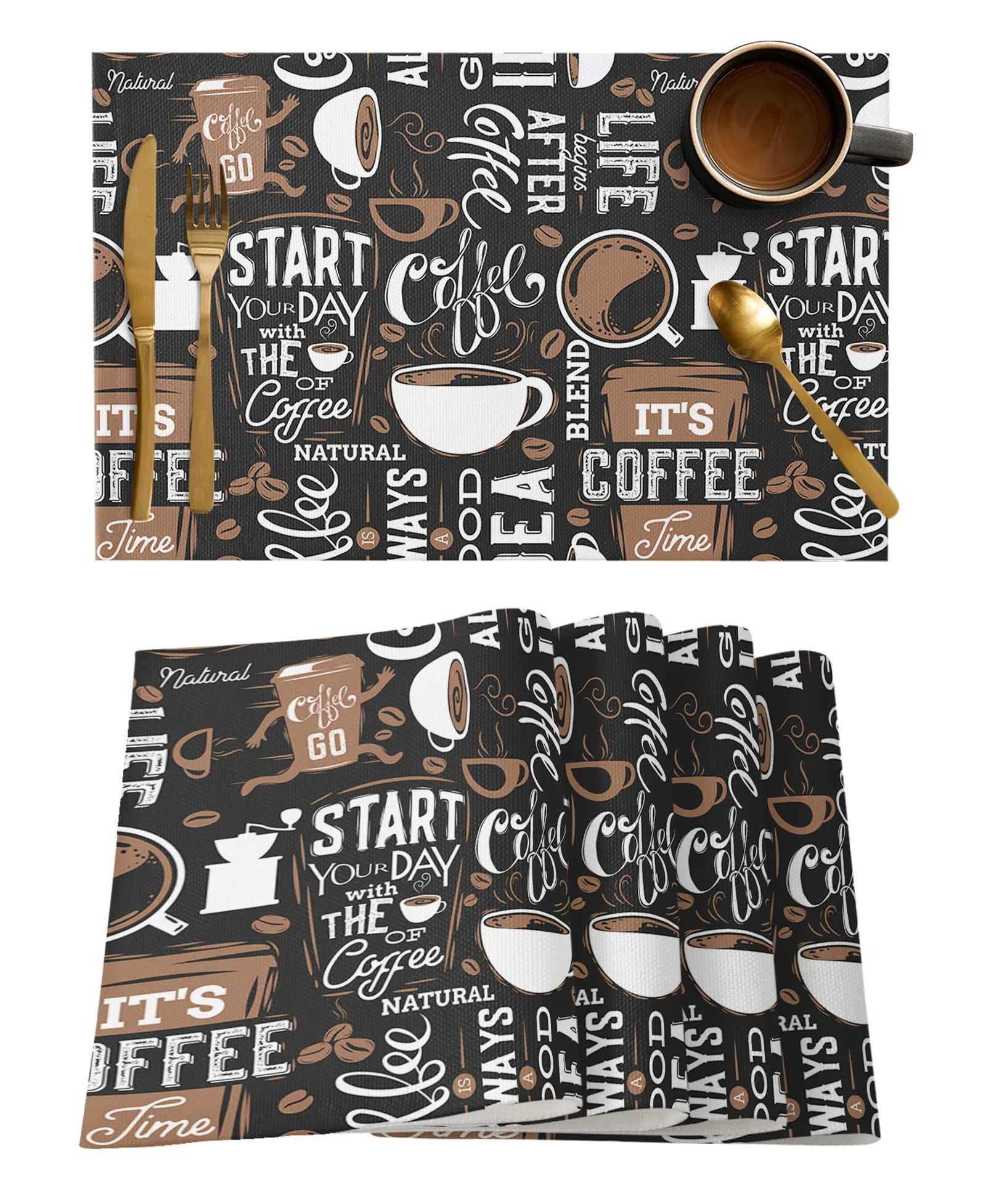 4 Pcs Placemat Coffee Coffee Beans Coffee Cup Kitch Placemat Home ...