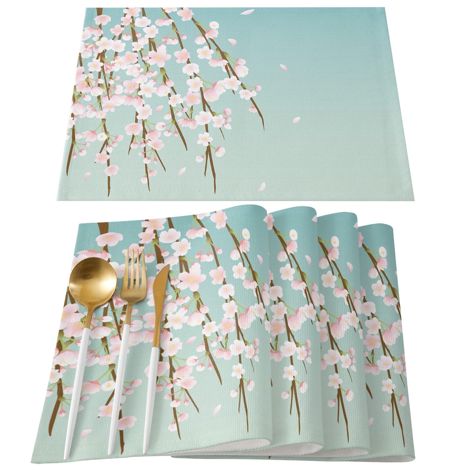 4 Pcs Placemat Japanese Style Sakura Kitch Placemat Home ration Dining ...